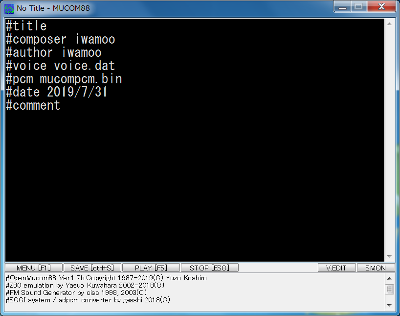MUCOM88（Windows版）の導入ガイドのようなもの: SOUND CODE : 00
